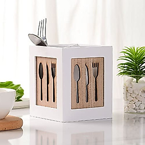 Flueyer Wood Cutlery Caddy, Decorative Wooden Knife and Fork Box Layered Kitchen Utensil Holder for Countertop, Kitchen Table, Cabinet, Pantry