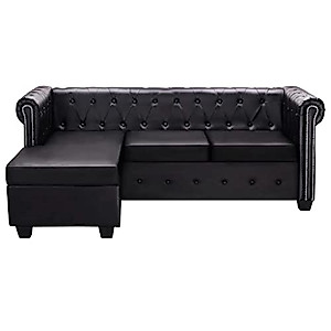 vidaXL L-Shaped Chesterfield Sofa Artificial Leather Seat Brown/Black/White