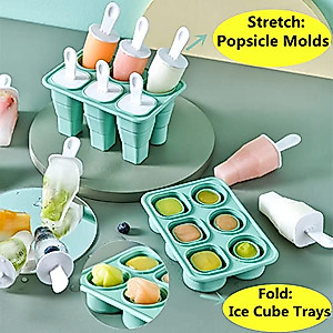 Popsicle Molds,Collapsible Popsicle Molds,6 Pieces Silicone Ice Pop Molds BPA Free Reusable Easy Release Ice Pop Make,Two Functions Ice Cube Trays (Green)