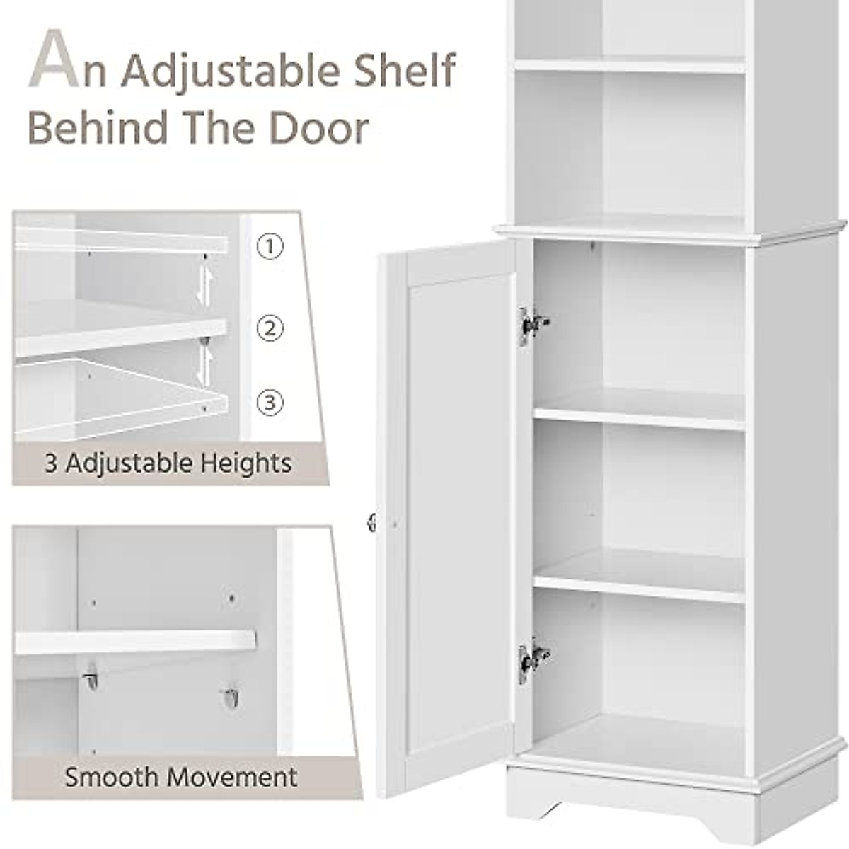 Yaheetech Bathroom Cabinet, Storage Cabinet with 3 Open Shelves & Single Door, Floor Freestanding Tall Linen Cabinet, Narrow Corner Organizer for Bathroom, Living Room, White