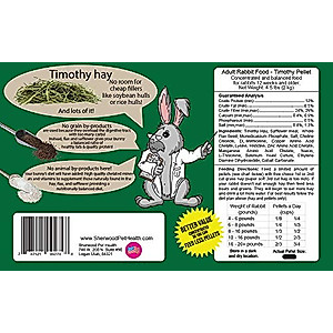 Adult Rabbit Food Timothy Hay Pellet 10 pounds. This Sherwood Pet Health hay-Based Formula is Grain-Free and Soy-Free for Better Digestion. Its Also scientifically Balanced for Better Urinary Health.
