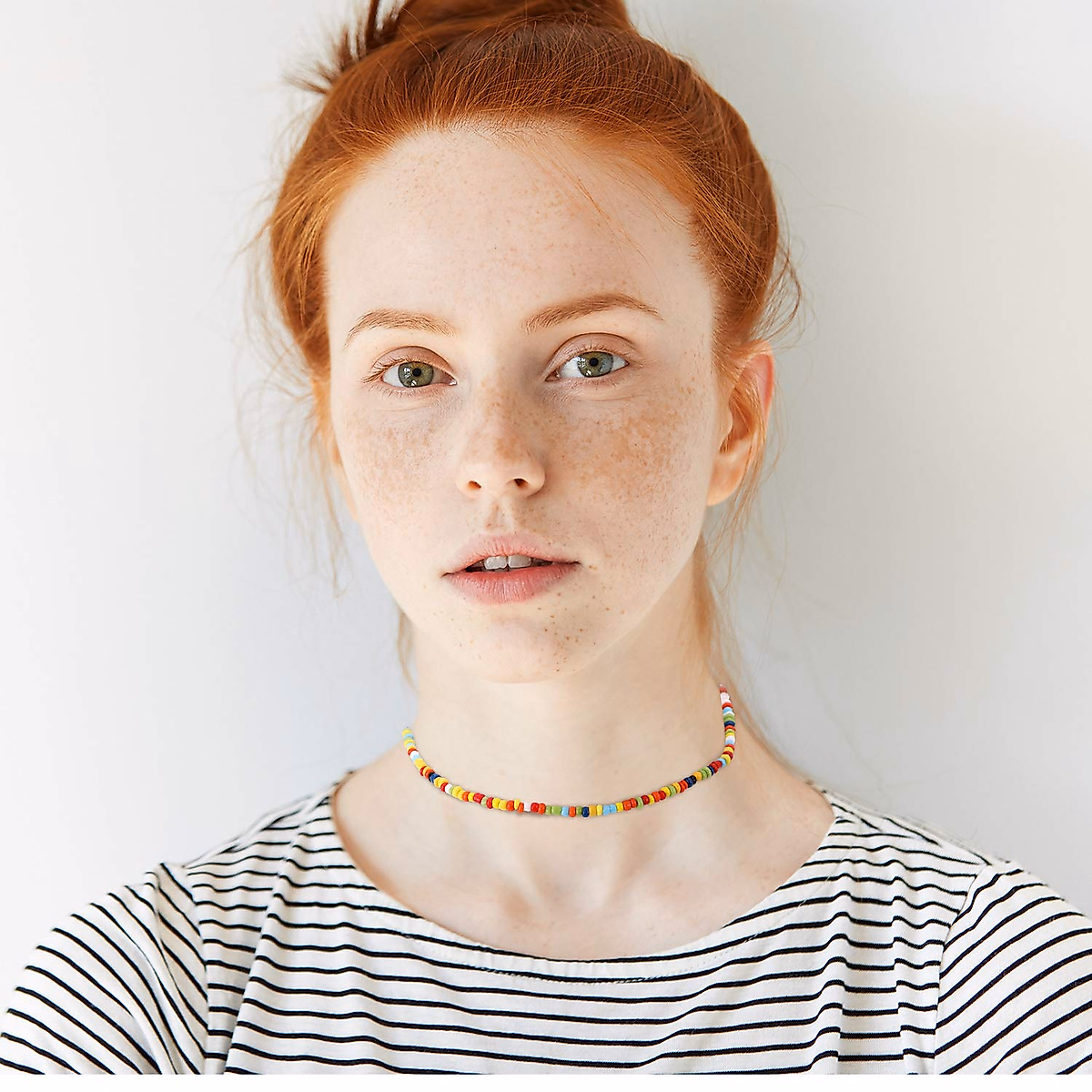 Hicarer 12 Pieces Boho Seed Bead Choker Necklace Colorful Bead Necklaces Rainbow Beach Bead Choker Necklaces for Women