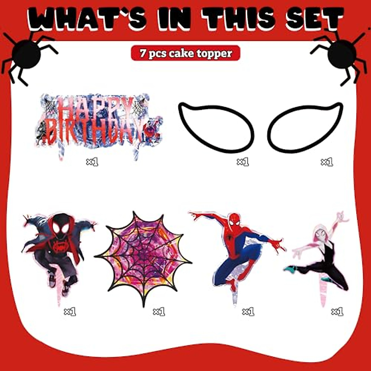 7 Pcs Spider Cake Topper Set, Hero Cake Decorations, Man Theme Birthday, Party Supplies for Parallel Universe Theme