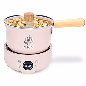 Drizzle Pink Electrical Cooker 1.8L - 6 in 1 Soup,Prridge,Noodle,Steamer,Hot Pot,Delay Start - Multifunctional Hot Pot Non-stick Portable Pan - Egg Rice Ramen Oatmeal Steak Pasta - Dorm Office Hotel Camping