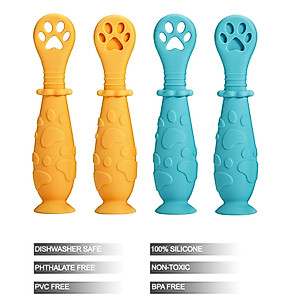 PandaEar Baby Spoon Set (4 Pack)|BPA Free Stage One Silicone Self Feeding Utensil| Baby Led Weaning|Teething Friendly|Kids Toddlers 3-36 Months+