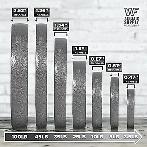 WF Athletic Supply Traditional/Classic 2-Inch Hole Solid Cast Iron Olympic Barbell Weight Plates - Great for Strength Training, Weightlifting, Bodybuilding & Powerlifting, Multiple Choices Available