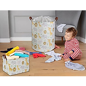 HIYAGON Baby Laundry Basket,Kids Hamper with Drawstring Cover,Cute Toy Storage Bin Nursery Hamper Safari Room Decor for Home(Baby hamper)