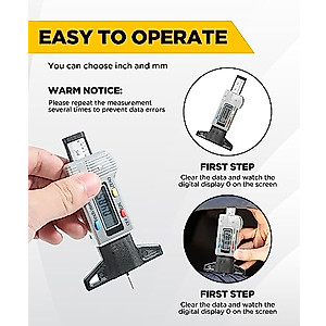 YAKEFLY Tire Tread Depth Gauge,LCD Display Tire Thread Measuring Gauge Digital Tire Depth Gauge with Inch Millimeter Conversion,Tire Tread Gauge Tire Tread Depth Measuring Tool