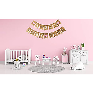 Shimmer Anna Shine Sweet Baby Girl Burlap Banner for Baby Shower Decorations and Gender Reveal Party (Light Pink Hearts)