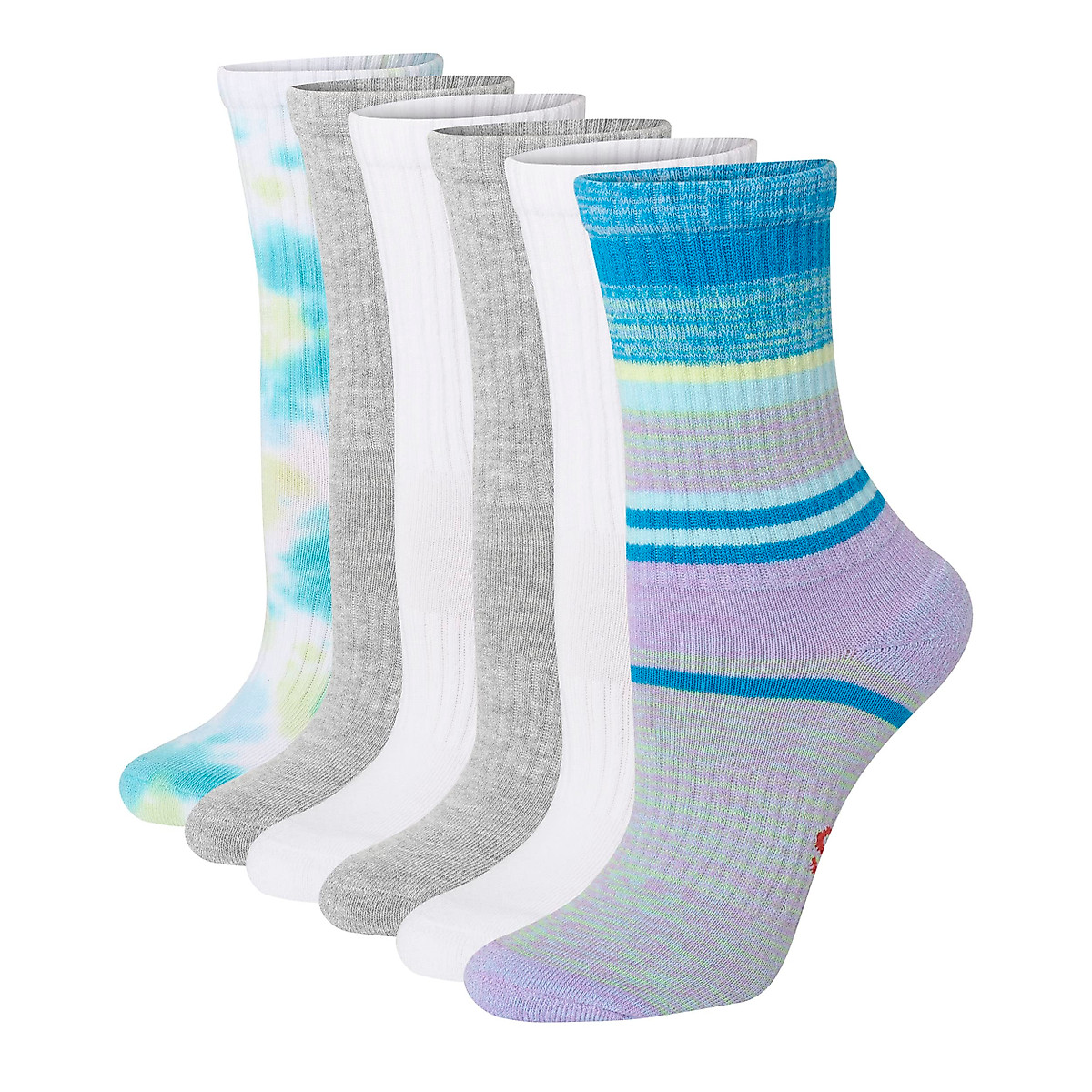 Hanes Originals Ultimate Women's, Ankle and No Show Socks, 6-Pack, Crew-Tie Dye Blue Green/Grey Assorted6 Pack, 5-9