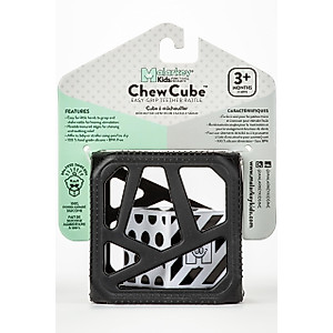 Malarkey Kids Silicone Teething Toys Chew Cube Baby Toy Activity Cube for New Born Babies Toys Rattle Teether Four Way Sensory Stimulation (Easy Grip, BPA Free Non Toxic, Black, Pack of 1)
