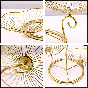 3 Tier Fruit Basket Fruit Bowl Wire Basket Stand For VegetablesDecorative Fruit Bowl Stand Detachable Bread Snacks Baskets Holder Large Capacity Fruit Tray(Gold)