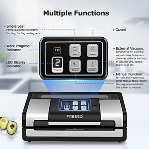FRESKO Smart Vacuum Sealer Pro, Full Automatic Food Sealer Machine with Auto Dry/Moist Detection, Roll Bag and Built-in Cutter, Powerful Seal a Meal Sealer Machine for Food Stoarge and Saver