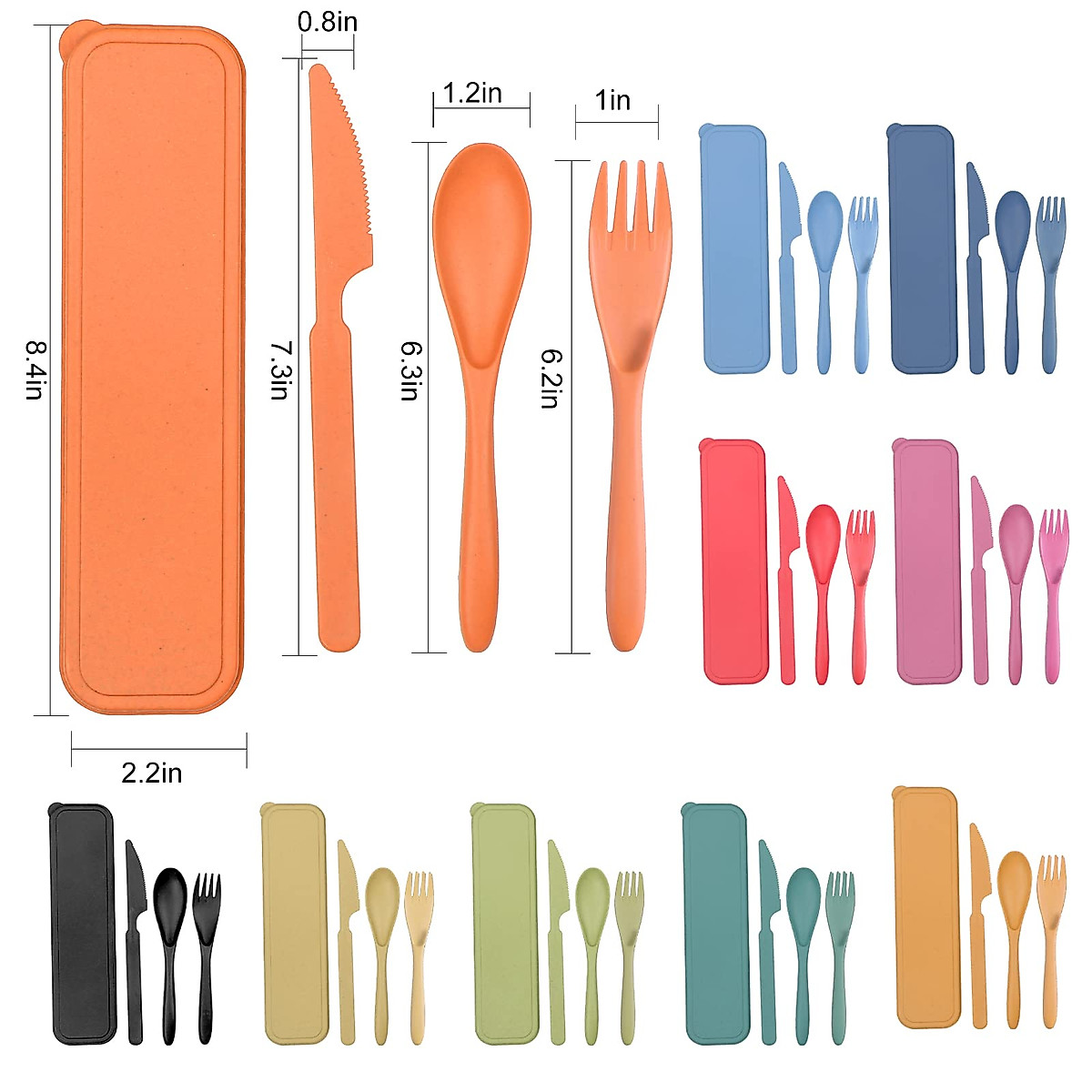 Reusable Travel Utensils Set with Case, 4 Sets Wheat Straw Portable Plastic Fork Spoons Knife Camping Cutlery, Eco-Friendly BPA Free Lunch Tableware Travel Picnic Silverware for Kids Adults Daily Use