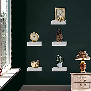 Ni Hao Decor Small Floating Shelves Wall Mounted Showcase Display Shelves with Invisible Brackets for Bedroom Living Room Bathroom Dressing Table Set of 5 White