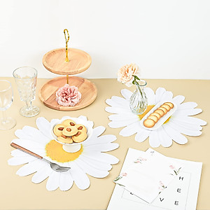 AimFun 50 Pieces Disposable Daisy Floral Paper Place Mats Spring Summer Flower Chargers Table Mat Yellow Sun Flower Shaped Paper Placemats for Wedding Bridal Baby Shower Party Decoration 13”x 13”