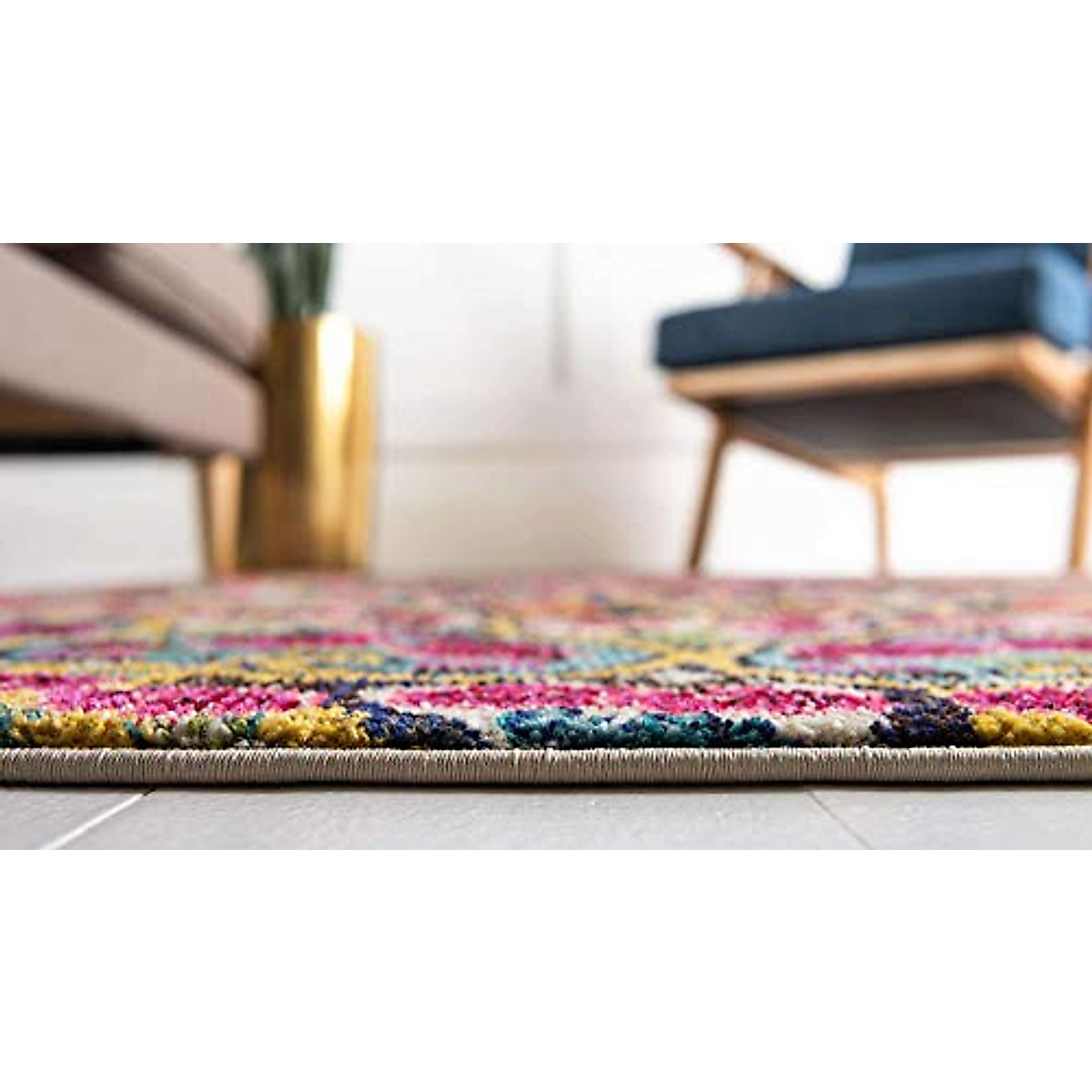 Unique Loom Vita Collection Bright Bohemian Over-Dyed Circular Floral Patterned Traditional Vintage Area Rug, 8 ft x 10 ft, Multi/Yellow