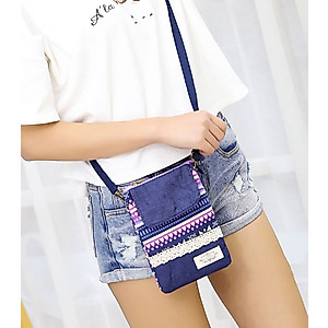 WITERY Small Canvas Cell Phone Purse Wallet- Handmade Cute Floral Cross Body Phone Pouch with Shoulder Strap for Women Teen Girls