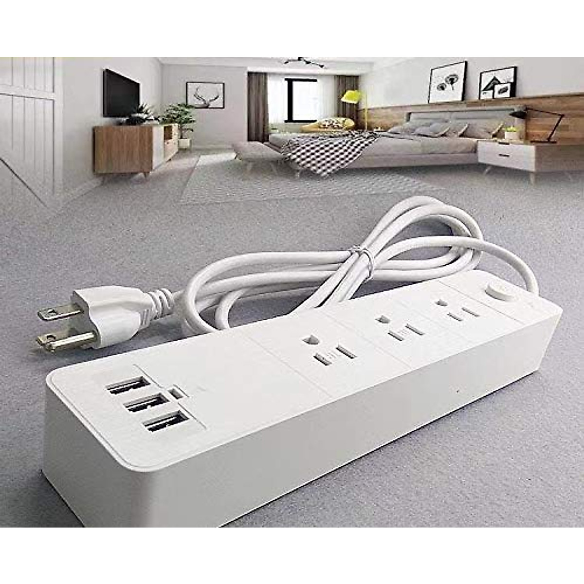 RIGO Power Strip Surge Protector, 3 Outlets, 4 USB Ports, Fireproof Material, UL Certified, 5.5ft Cord, On/Off Switch, White
