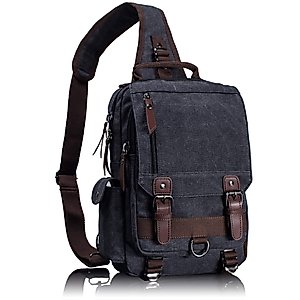 Leaper Retro Crossbody Bag Sling Bag Canvas Messenger Bag for Men Women Shoulder Bag Crossbody Handbags Satchel Black, M