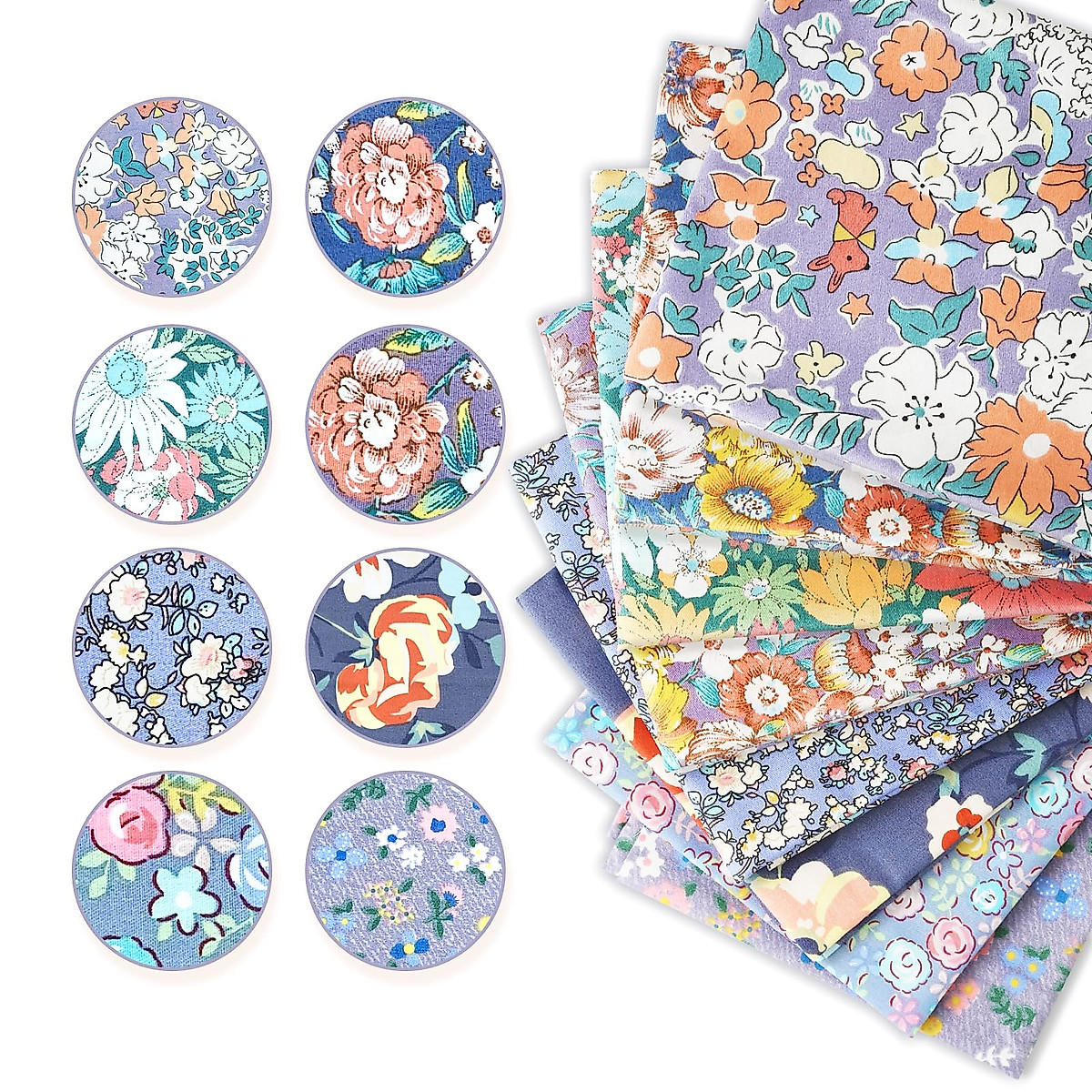 UPSYTIO 8PCS Cotton Fabric Bundles - 18 × 22 Inches Floral Printed Fat Quarters Quilting Sheets for Sewing Crafts Patchwork and DIY Projects(Floral)