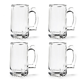 TUSAPAM Heavy Beer Mugs Set, 12.5oz Glass Mugs With Handle, Beer Glasses For Freezer, 370ml Beer Drinking Glasses, Traditional Stein For Bar, Alcohol, Beverages,Coffee, Teas, Set of 4