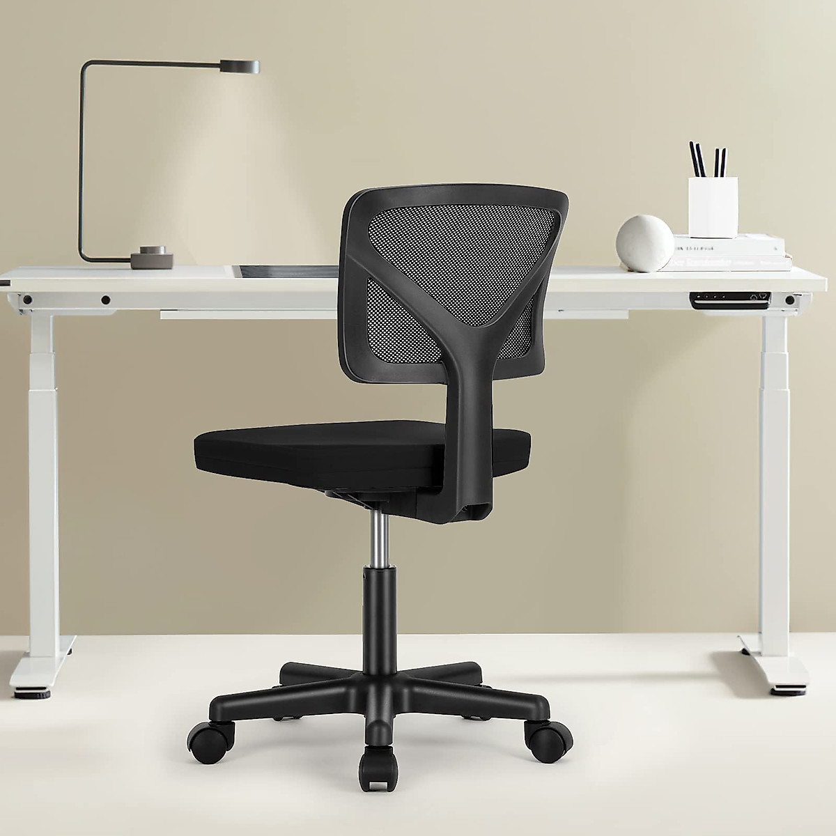 Sweetcrispy Office Computer Desk Chair, Ergonomic Low-Back Mesh Rolling Work Swivel Chairs with Wheels, Armless Comfortable Seat Lumbar Support for Home,Bedroom,Study,Student,Adults, Black