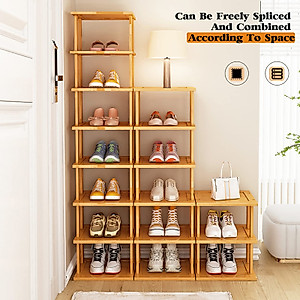 Bamboo Shoe Rack 17 Tier- Vertical Shoe Rack for Small Spaces, Tall Narrow Shoe Rack Organizer for Closet Entryway Corner Garage and Bedroom,Skinny Shoe Shelf with Free Stackable DIY