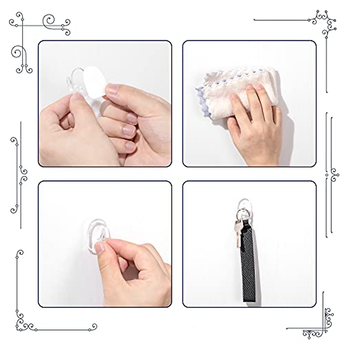 Jetec 60 Pieces Clear Adhesive Hooks Transparent Wall Hooks Christmas Window Hanger Ring Hanger Adhesive Hanging Hooks with Non Marking Sticker for Kitchen Bathroom Bedroom Office