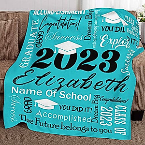 YFgohighhh Personalized Name Bedding Throw Blankets Graduation, Blue Picture Blanket for Family Friend Pet Christmas Birthday Wedding-32 x48