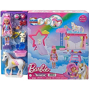 Barbie A Touch of Magic Chelsea Small Doll & Pegasus Playset, Winged Horse Toys with Stable, Pet Bunny & Accessories