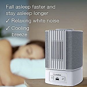 Lasko SB101 SlumberBreeze 2-in-1 Small Table Fan and White Noise Machine for Better Sleep in the Bedroom and Focus in the Home Office, White