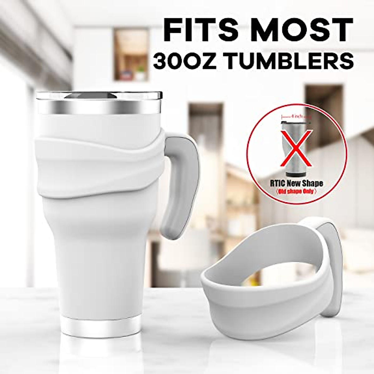 Tumbler Handle Fits for 30 OZ YETI Rambler,Rtic Mug-Previously Design,Sic,OZARK TRAIL & More Tumbler Travel Mug | BPA FREE（Handle Only） (White)