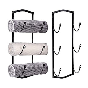 Lei Wing Towel Rack Wall Mounted for Bathroom, 2 Set Black Bath Towel Holder, Metal Wine Rack Towel Shelf Storage Organizer for Bathroom Towels, Washcloths, Hand Towels