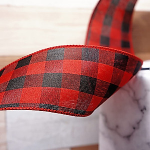 CT CRAFT LLC Plaid Cambridge Gingham Buffalo Wired Ribbon 2.5" x 50 Yards Black with Red for Christmas Home Decor Tree Topper Bow Gift Wrapping DIY Crafts Wreath Garland Wedding