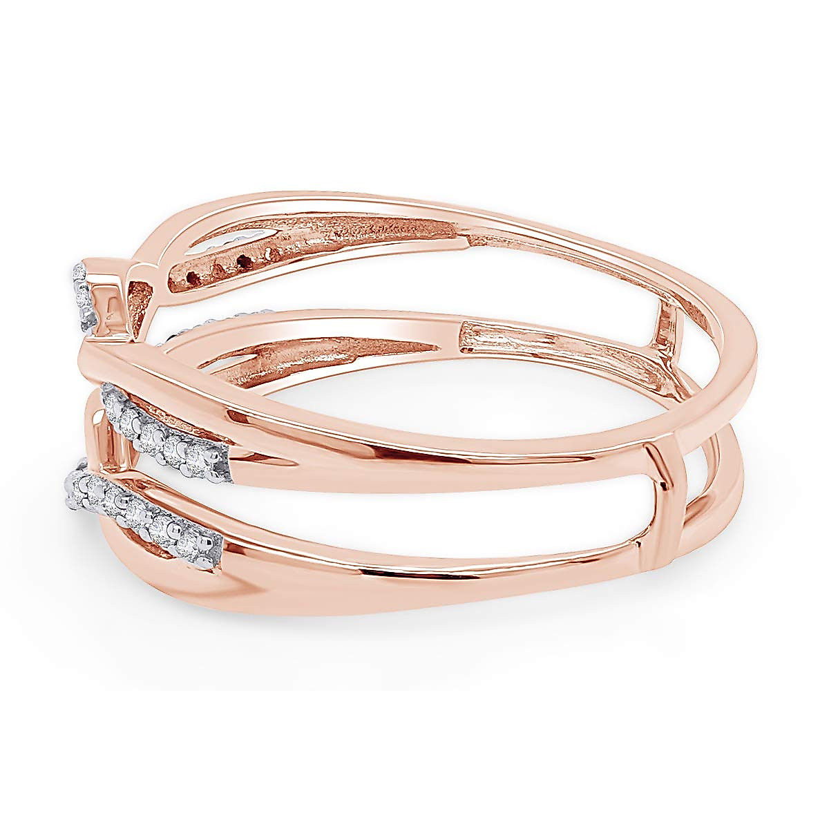 AFFY 0.30 Carat Round White Cubic Zirconia Enhancer Guard Ring 14K Rose Gold Over Sterling Silver