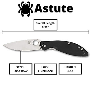 Spyderco Astute Value Knife with 3.02" Stainless Steel Blade and Durable Black G-10 - PlainEdge - C252GP