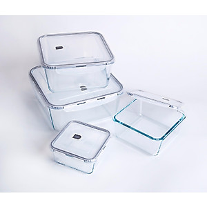 HUSANMP Extra Large Glass Storage Containers with Lids, Set-8-Piece Lunch Containers, Ideal for Storing Food, Vegetables, Fruits, Baking Cake & lot of other Tasty Food (Square)