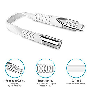 KINPS [MFI Certified Lightning to 3.5 mm Headphone Jack Adapter Compatible with iPhone 12/11 Pro Max/11 Pro/11/XS Max/XS/XR/X/8 Plus, iPad,(White)