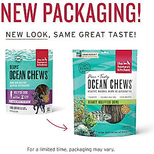Pet Faves (3 Pack of 6oz) The Honest Kitchen Wolffish Ocean Chews Grain Free Dog Chew Treats – Natural Human Grade Dehydrated Fish Skins (6 oz Each) with 10ct Wipes