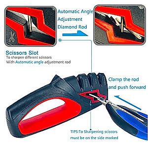 Knife Sharpener - Kitchen Professional 4 in 1 Blade and Scissor Sharpening Tool - Chef's Best Choice Sharpeners - Diamond Tungsten Steel Ceramic Non-Slip afiladores de cuchillos