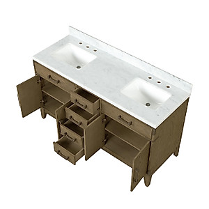 Bell+Modern Harbor 60 in W x 22 in D Grey Oak Double Bath Vanity and Carrara Marble Top