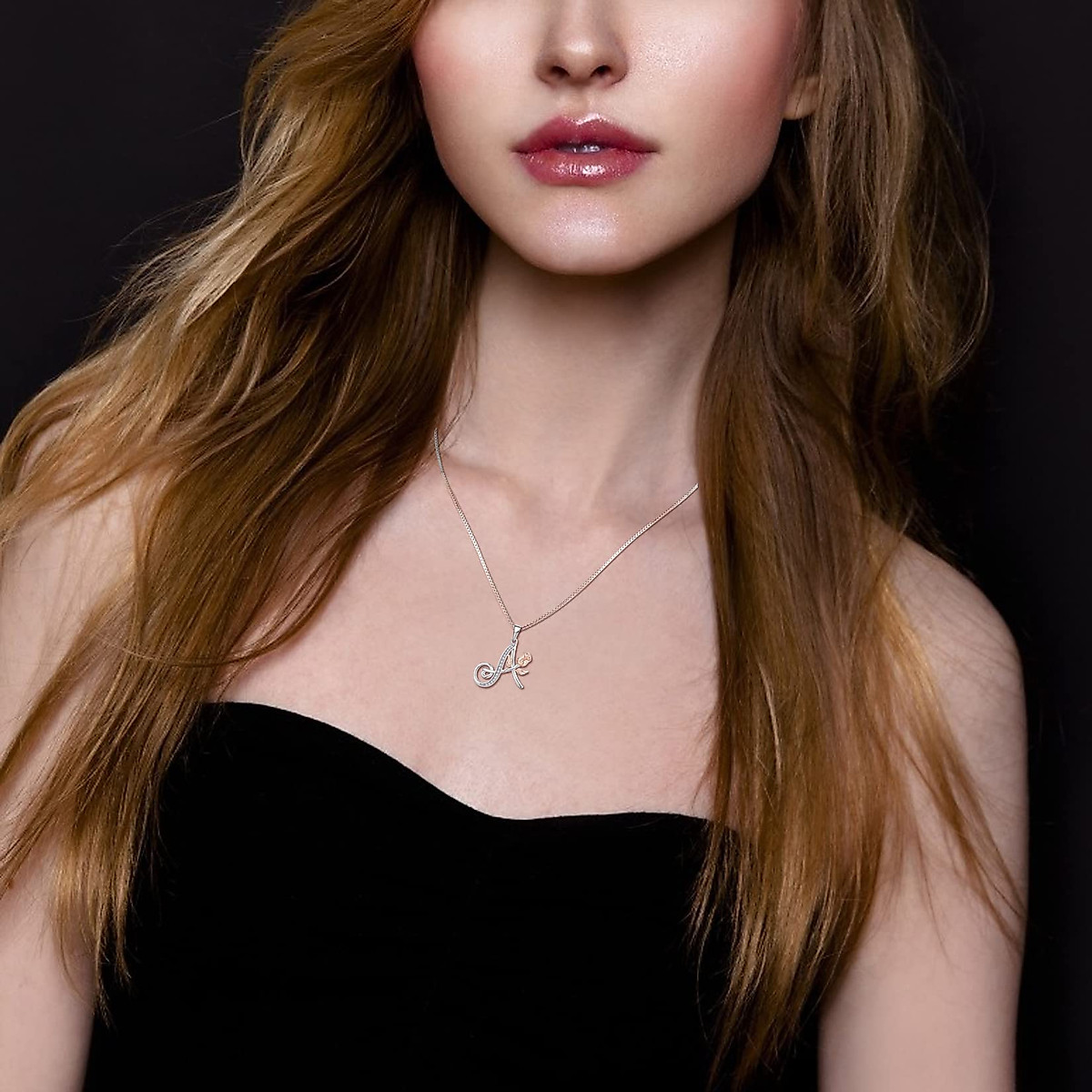 STARCHENIE Initial Necklace for Women Sterling Silver Letters 26 Alphabet Pendant Rose Flower Jewelry Gifts for Family Sisters Friend-A