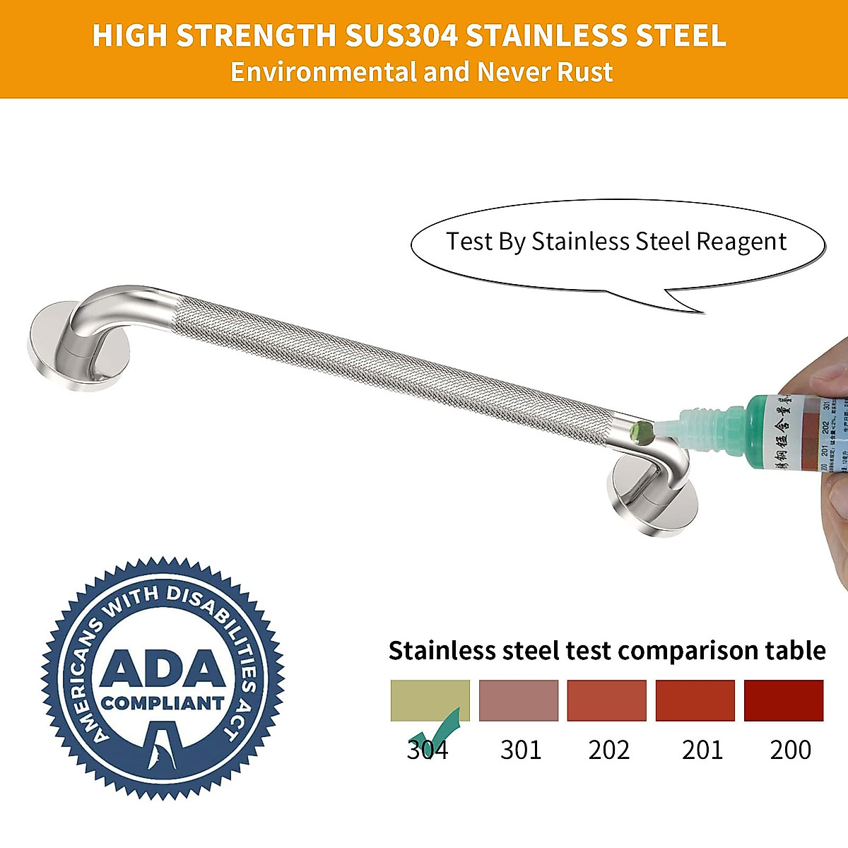 2 Pack Shower Grab Bar with Knurled Anti-Slip Grip 18 Inch ADA Compliant 500lbs Supporting with Concealed Screws 304 Stainless Steel Brushed Nickel Handicap Bars for Bathroom