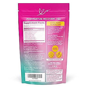 Pink Stork Postpartum Recovery Herbal Tea, Organic Red Raspberry Leaf with Chamomile, Hormone Balance for Women after Labor and Delivery, Strawberry Passion, Caffeine-Free, 15 Sachets