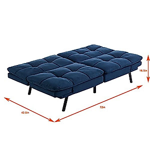 Memory Foam Futon Sofa Bed Couch Sleeper Convertible Foldable Blue Suede