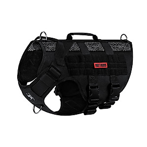 OneTigris No Pull Tactical Dog Harness for Medium Dog, Aire Mesh Dog Vest Harness, Breathable Military Dog Molle Vests with Handles, Service Dog Vest for Walking Hiking Training (M, Black)