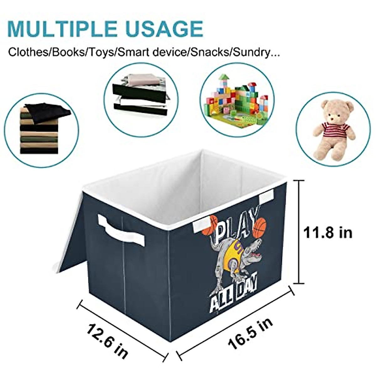 CaTaKu Basketball Dinosaur Storage Bins with Lids and Handles, Fabric Large Storage Container Cube Basket with Lid Decorative Storage Boxes for Organizing Clothes