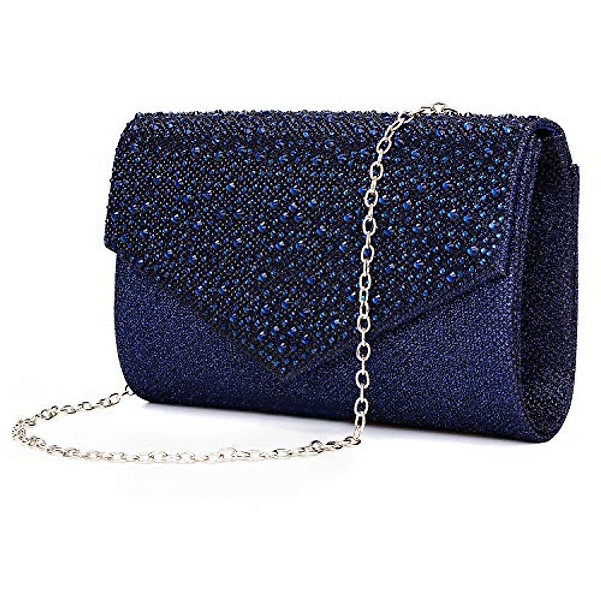 CurvChic Women Evening Bag Clutch Rhinestone Envelope Party Handbag Bridal Prom Purse (Navy Blue)