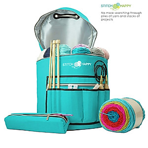 Stitch Happy XL Knitting Bag (Peacock) 7 Pocket Yarn Bag, Crochet Bag, Yarn Storage, Crochet Storage